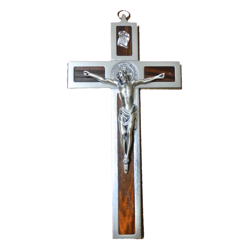 Very Large 15.5" Saint Benedict Crucifix, Metal and Wood Inlay - Our ...