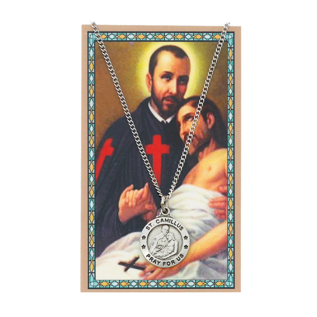 Pewter St. Camillus Medal and Prayer Card - Our Lady of Clear Creek Abbey