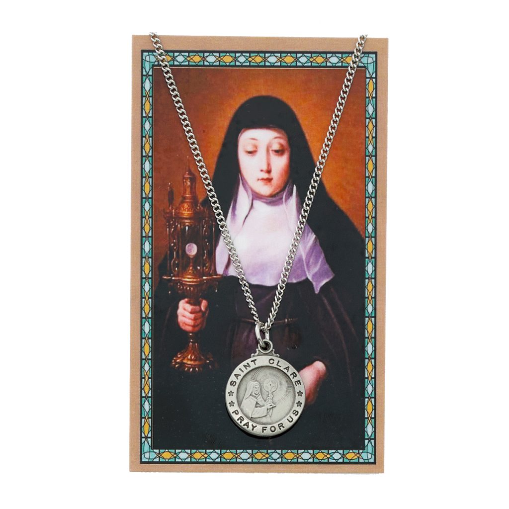 Pewter St. Clare Medal and Prayer Card - Our Lady of Clear Creek Abbey