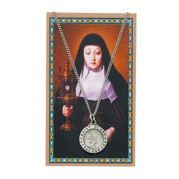 Pewter St. Clare Medal and Prayer Card - Our Lady of Clear Creek Abbey